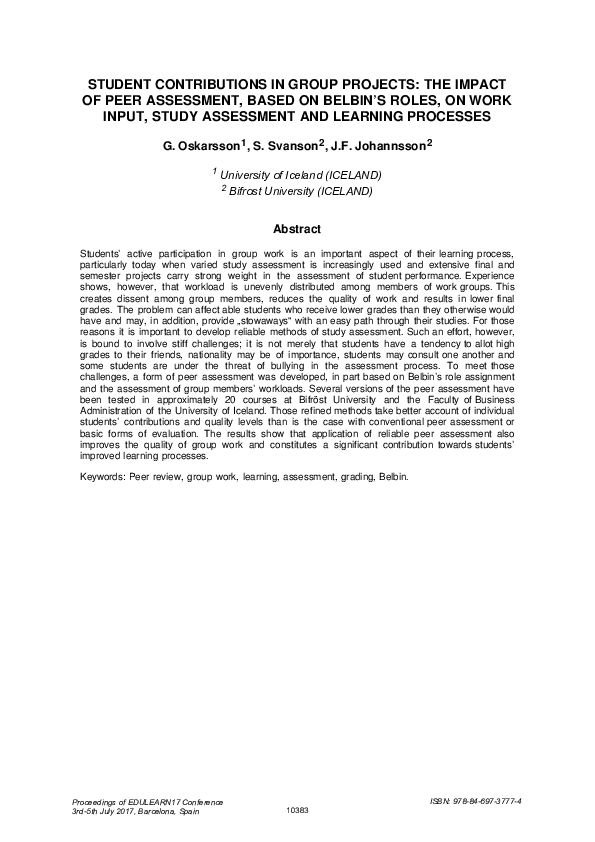 (PDF) Student Contributions in Group Projects: The Impact of Peer ...