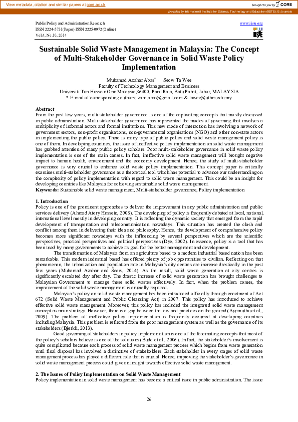 (PDF) Sustainable Solid Waste Management in Malaysia: The Concept of ...