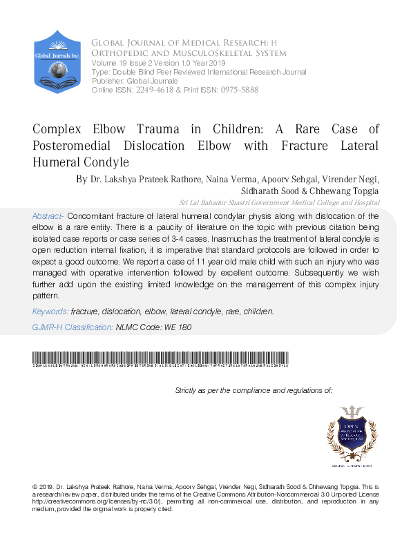 (PDF) Complex Elbow Trauma in Children: A Rare Case of Posteromedial ...