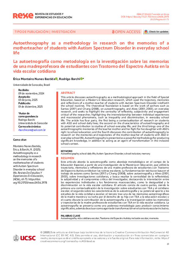 (PDF) Autoethnography as a methodology in research on the memories of a ...
