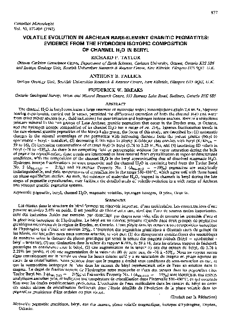(PDF) Volatile evolution in Archean rare-element granitic pegmatites ...