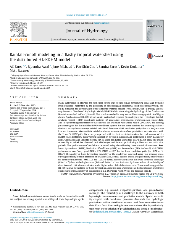 (PDF) Rainfall-runoff modeling in a flashy tropical watershed using the ...