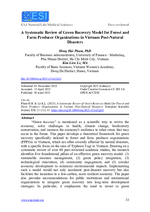 (PDF) A Systematic Review of Green Recovery Model for Forest and Farm ...