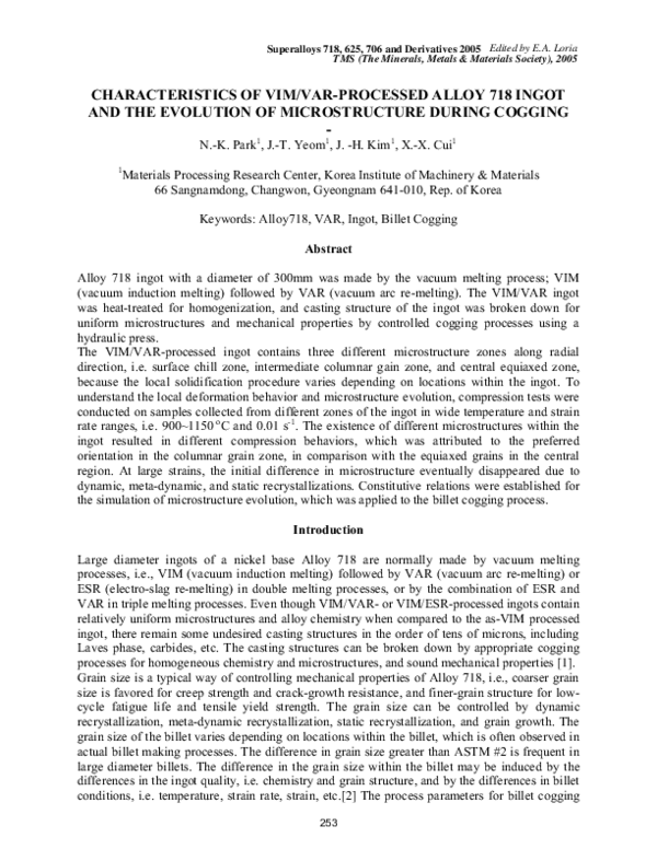 (PDF) Characteristics of VIM/VAR-Processed Alloy 718 Ingot and the ...