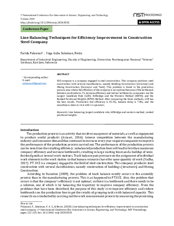 (PDF) Line Balancing Techniques for Efficiency Improvement in ...