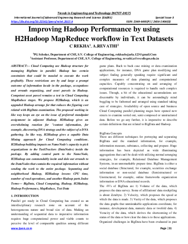 (PDF) Improving Hadoop Performance by using H2Hadoop MapReduce workflow in Text Datasets