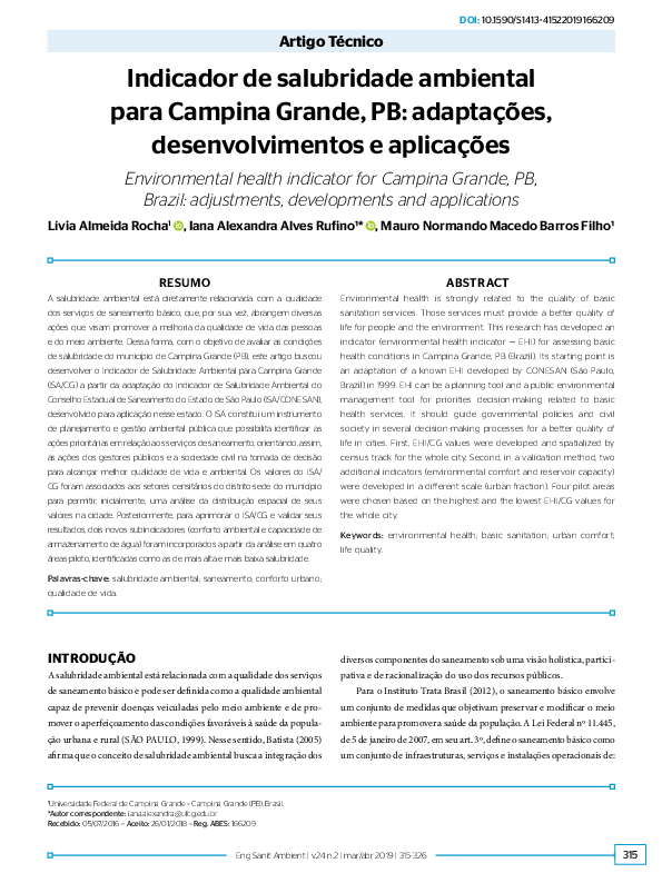(PDF) Indicador de salubridade ambiental para Campina Grande, PB ...
