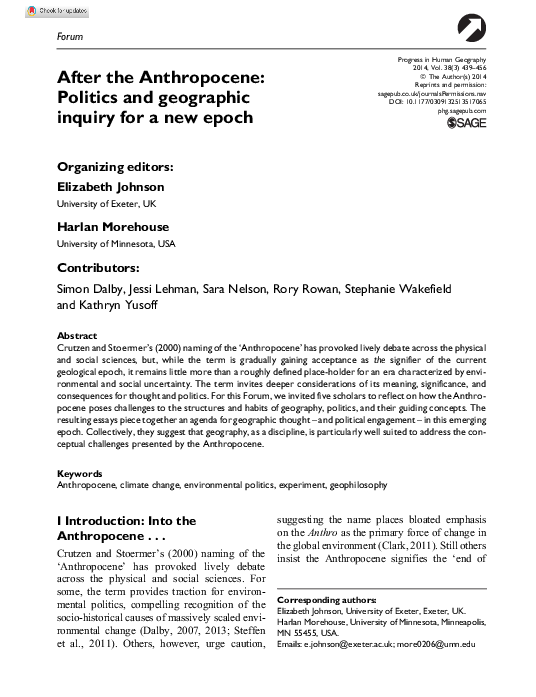 (PDF) After the Anthropocene