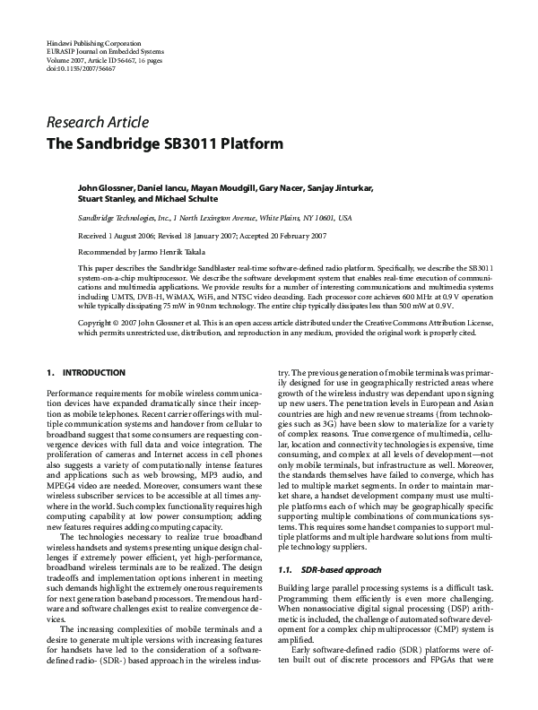(PDF) The Sandbridge SB3011 Platform