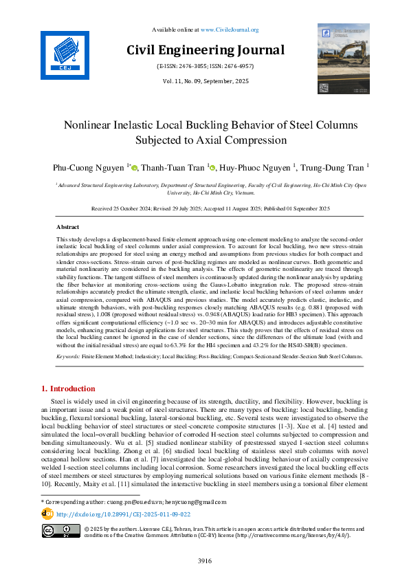 (PDF) Nonlinear Inelastic Local Buckling Behavior of Steel Columns ...