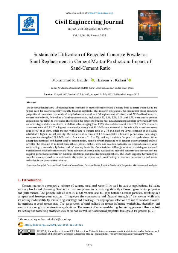 (PDF) Sustainable Utilization of Recycled Concrete Powder as Sand ...