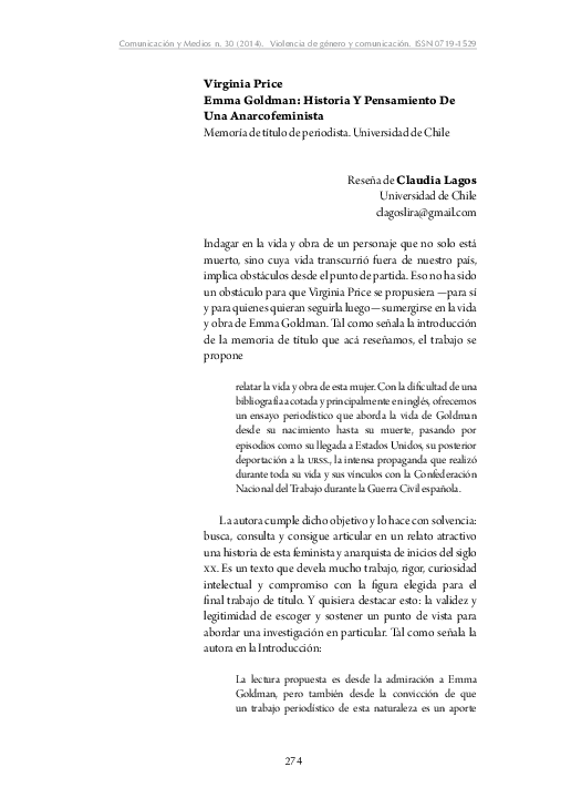 (PDF) Emma Goldman: Historia y pensamiento de una anarcofeminista