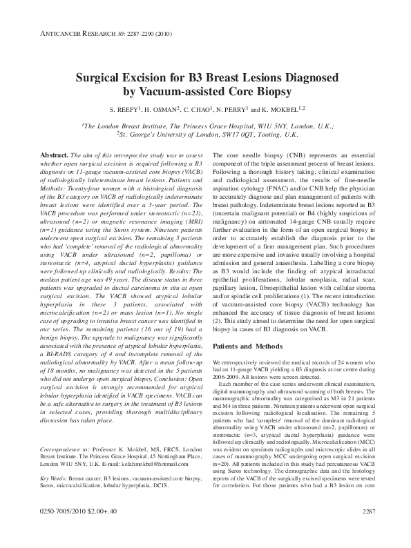 (PDF) Surgical excision for B3 breast lesions diagnosed by vacuum ...