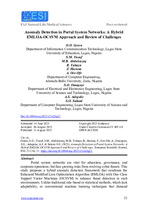 (PDF) Anomaly Detection in Portal System Networks: A Hybrid EMLOA-OCSVM ...