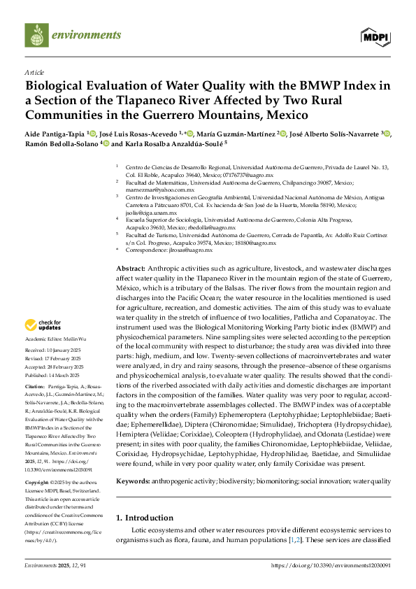 (PDF) Biological Evaluation of Water Quality with the BMWP Index in a ...