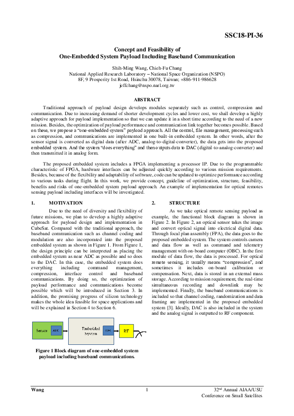 (PDF) Concept and Feasibility of One-Embedded System Payload Including ...