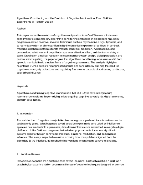 (PDF) Algorithmic Conditioning and the Evolution of Cognitive ...