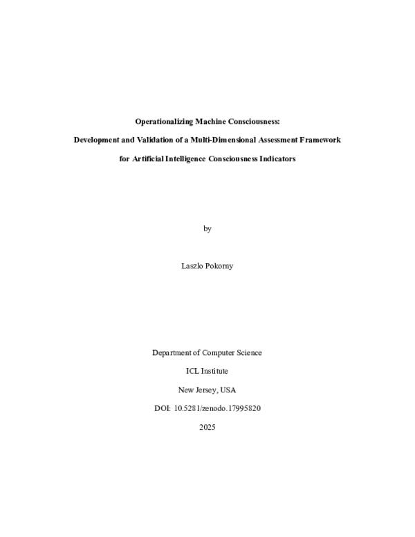 (PDF) Operationalizing Machine Consciousness: Development and ...