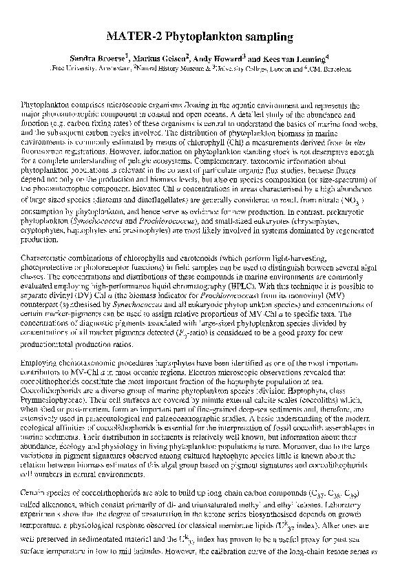 (PDF) MATER-2 Phytoplankton sampling