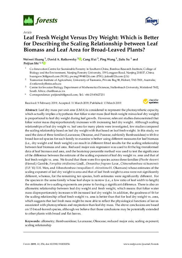 (PDF) Leaf Fresh Weight Versus Dry Weight: Which is Better for ...