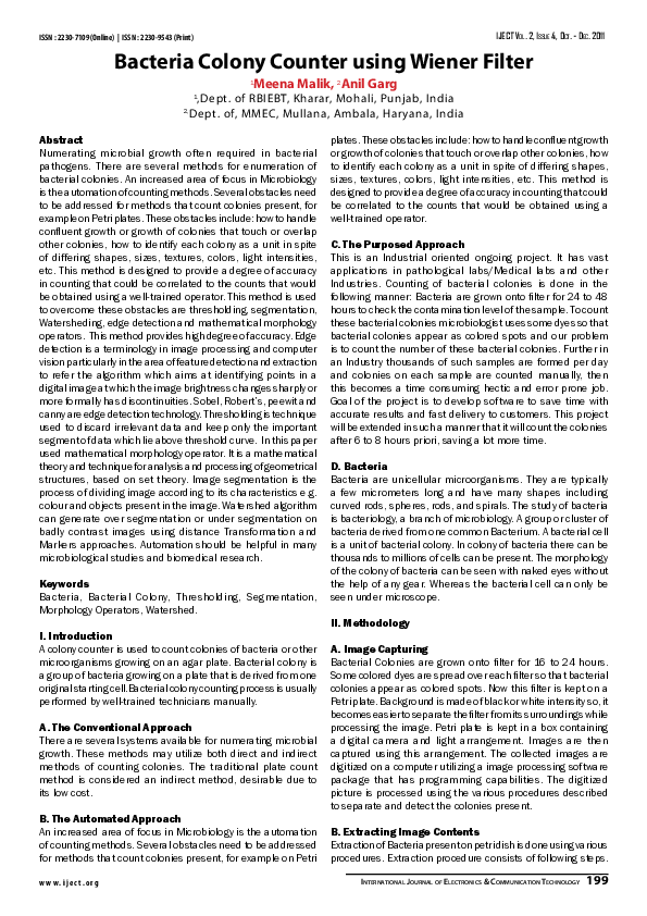 (PDF) Bacteria Colony Counter using Wiener Filter