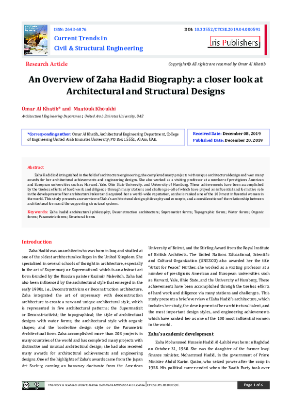 (PDF) An Overview of Zaha Hadid Biography: a closer look at ...