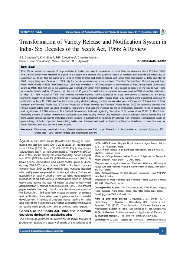 (PDF) Transformation of Variety Release and Notification System in ...