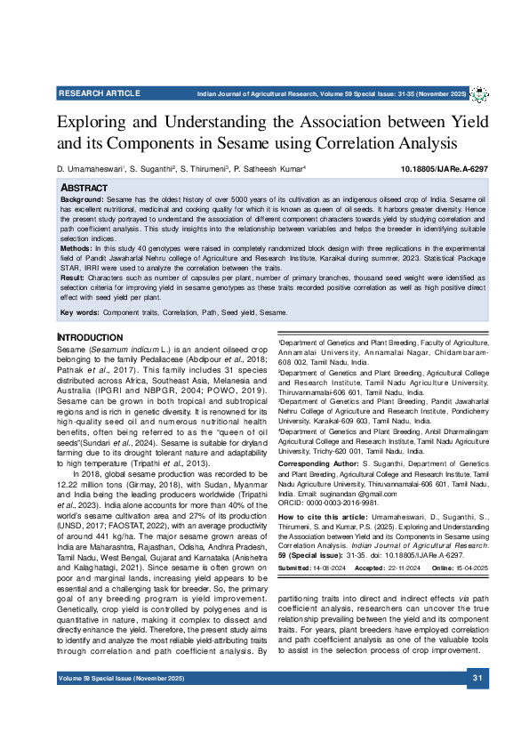 (PDF) Exploring and Understanding the Association between Yield and its ...