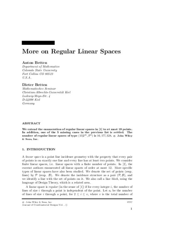 (PDF) More on regular linear spaces