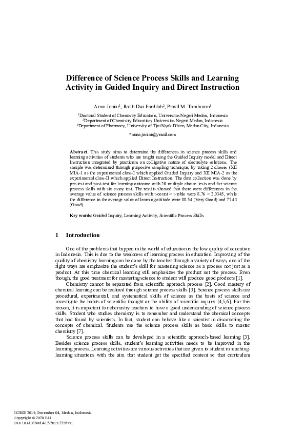 (PDF) Difference of Science Process Skills and Learning Activity in ...