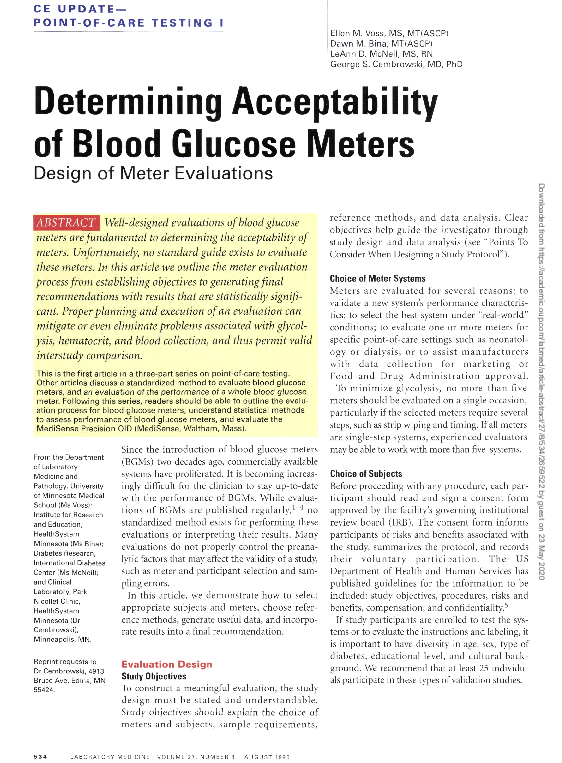 (PDF) Determining Acceptability of Blood Glucose Meters: Design of ...
