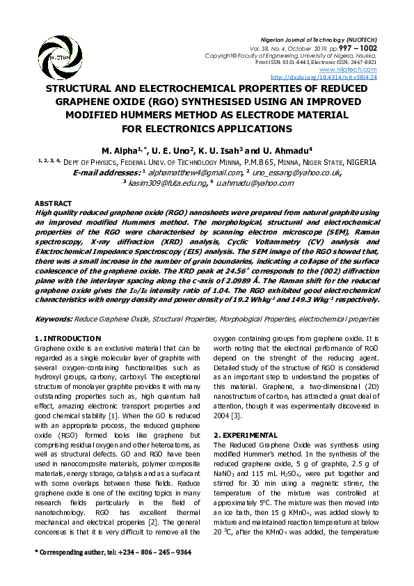 (PDF) Structural and electrochemical properties of Reduced Graphene ...
