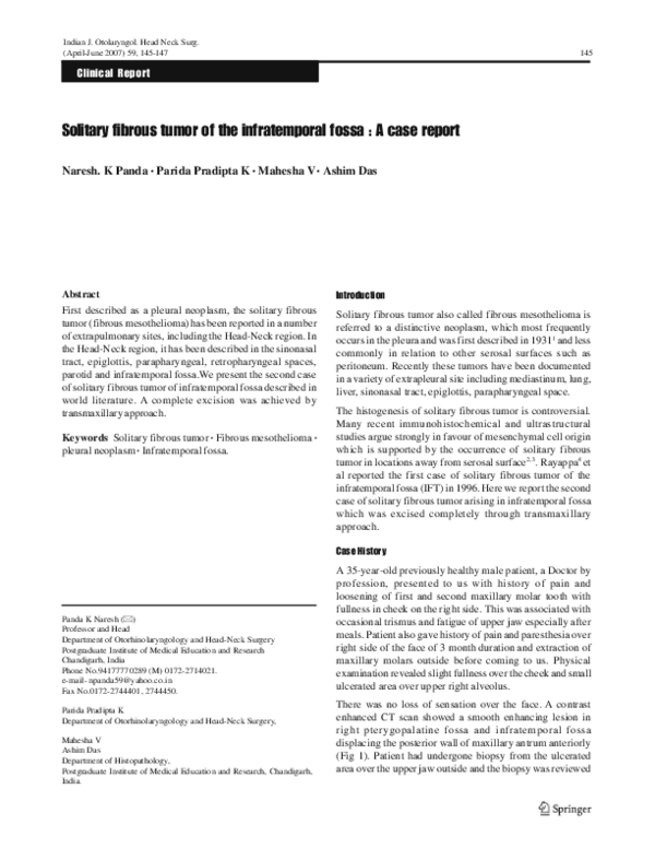 (PDF) Solitary fibrous tumor of the infratemporal fossa: A case report