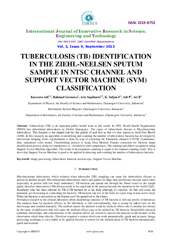 (PDF) TUBERCULOSIS (TB) IDENTIFICATION IN THE ZIEHL-NEELSEN SPUTUM ...