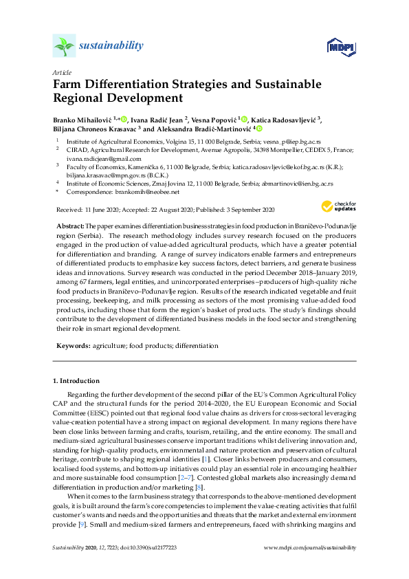 (PDF) Farm Differentiation Strategies and Sustainable Regional Development