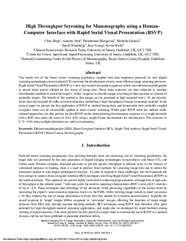 (PDF) High throughput screening for mammography using a human-computer ...