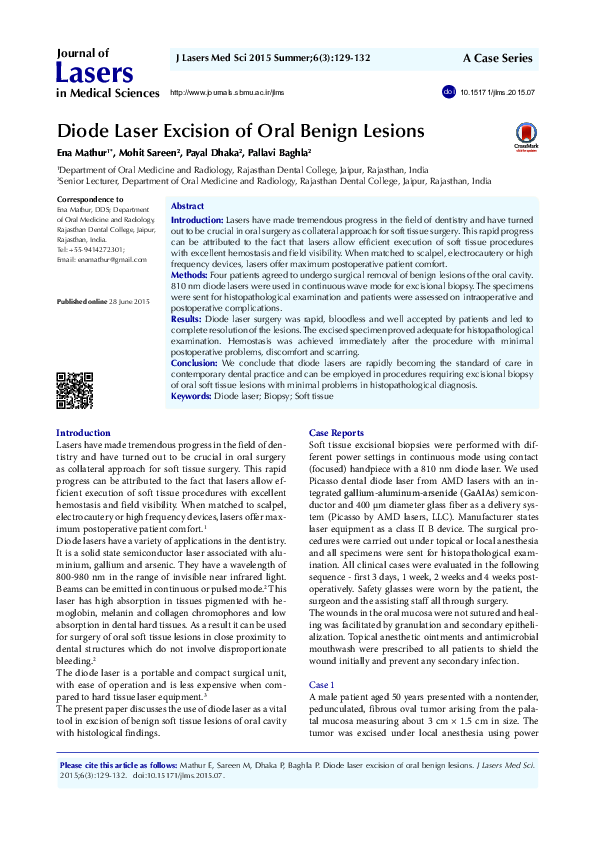 (PDF) Diode Laser Excision of Oral Benign Lesions