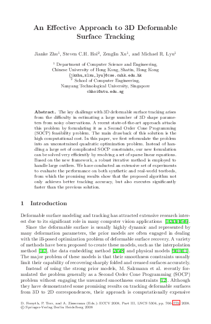 (PDF) An Effective Approach to 3D Deformable Surface Tracking