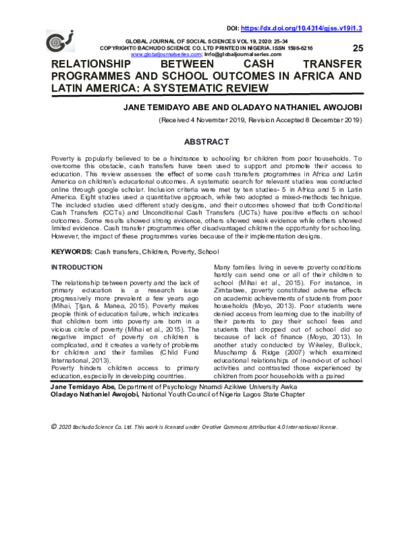 (PDF) Relationship between cash transfer programmes and school outcomes ...