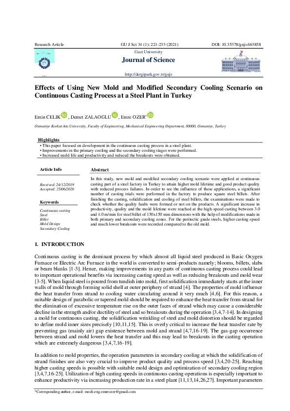 (PDF) Effects of Using New Mold and Modified Secondary Cooling Scenario ...