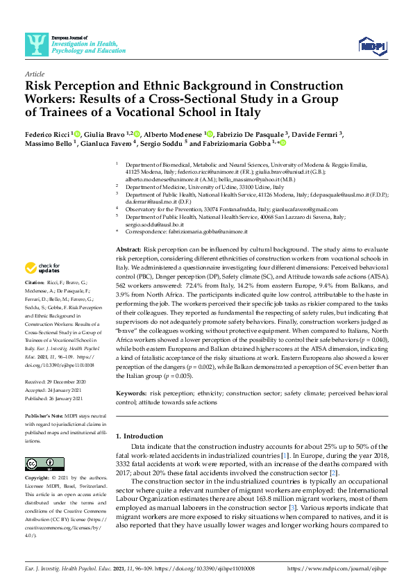 (PDF) Risk Perception and Ethnic Background in Construction Workers ...
