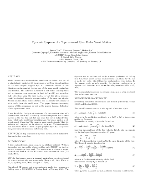 (PDF) Dynamic Response of a Top-Tensioned Riser Under Vessel Motion