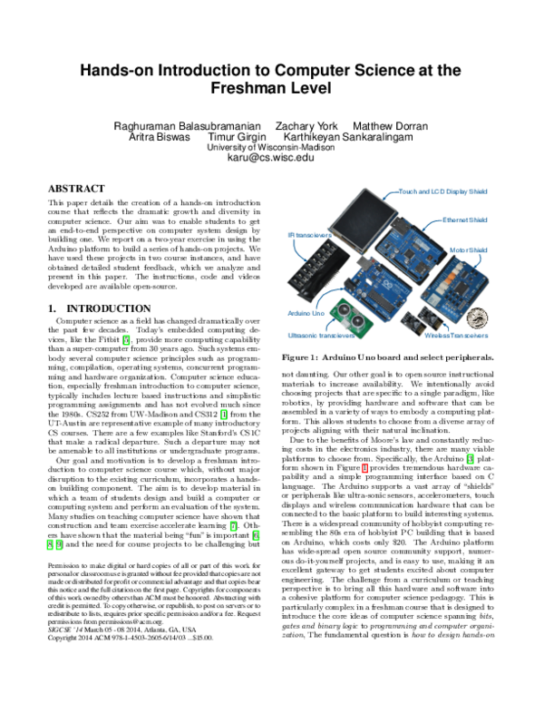 (PDF) Hands-on introduction to computer science at the freshman level