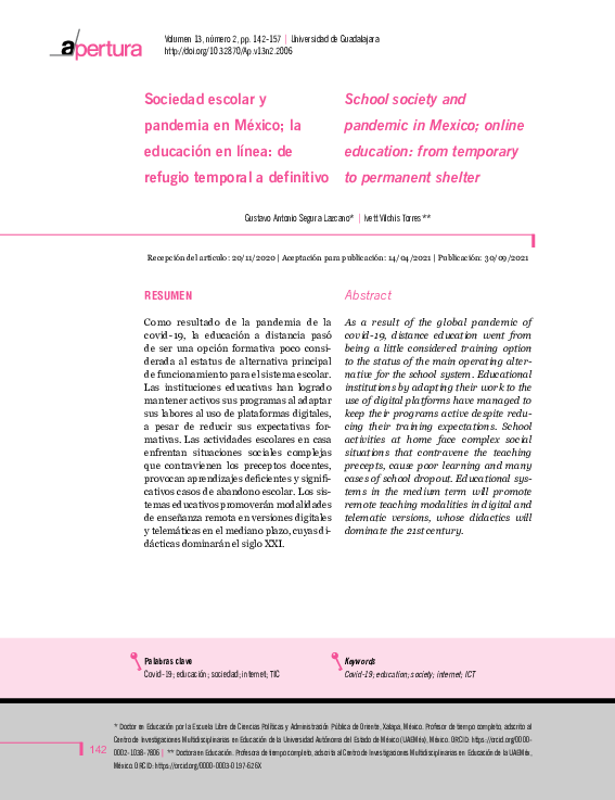 (PDF) School society and pandemic in Mexico; online education: from ...