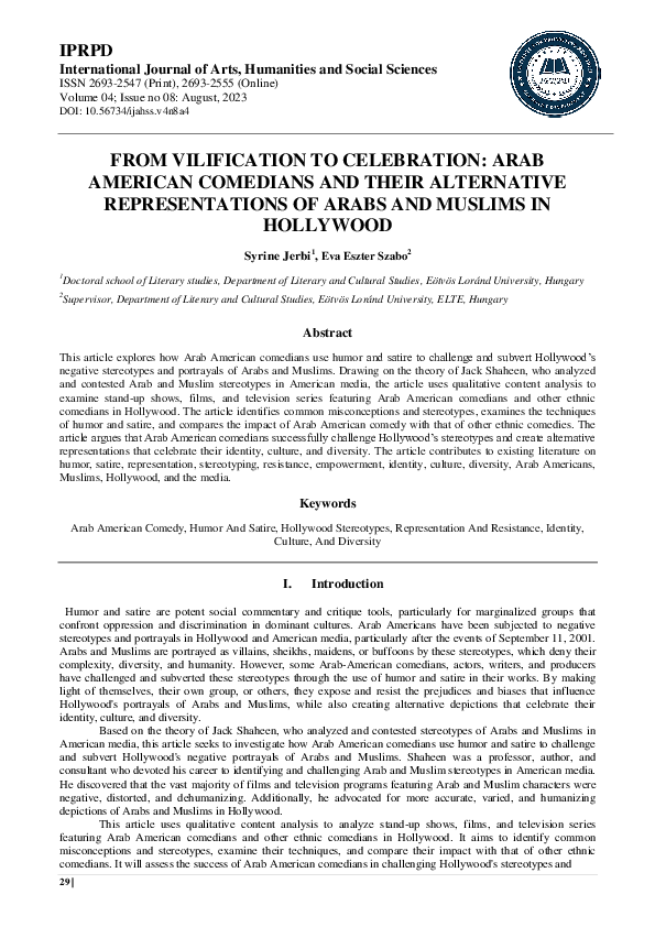 (PDF) From Vilification to Celebration: Arab American Comedians and ...