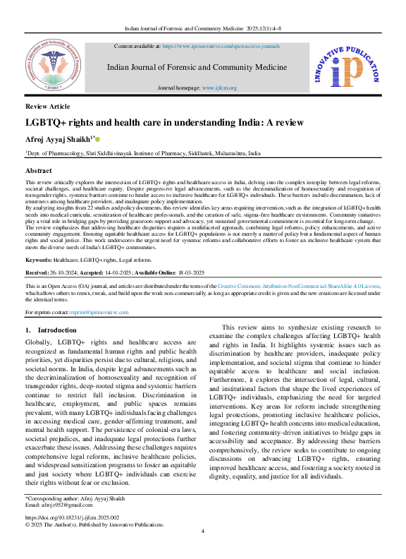 (PDF) LGBTQ+ rights and health care in understanding India: A review