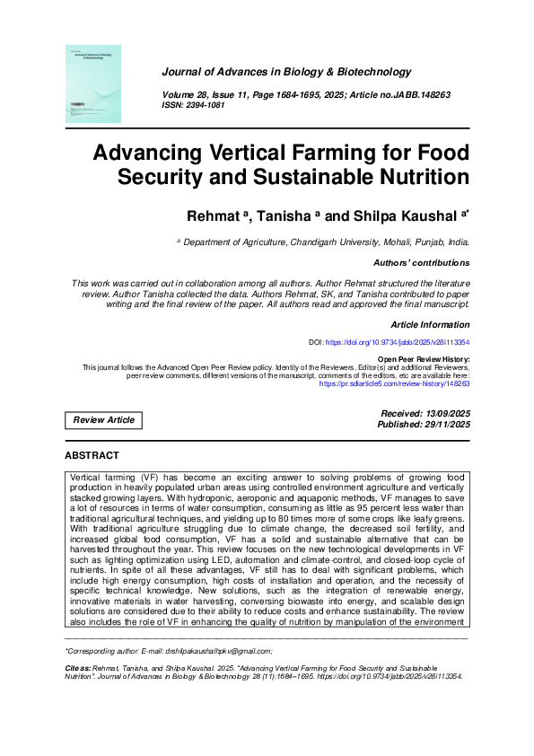 (PDF) Advancing Vertical Farming for Food Security and Sustainable ...