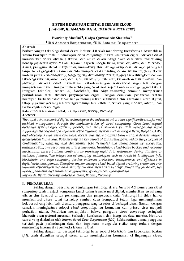 (PDF) SISTEM KEARSIPAN DIGITAL BERBASIS CLOUD (E-ARSIP, KEAMANAN DATA ...