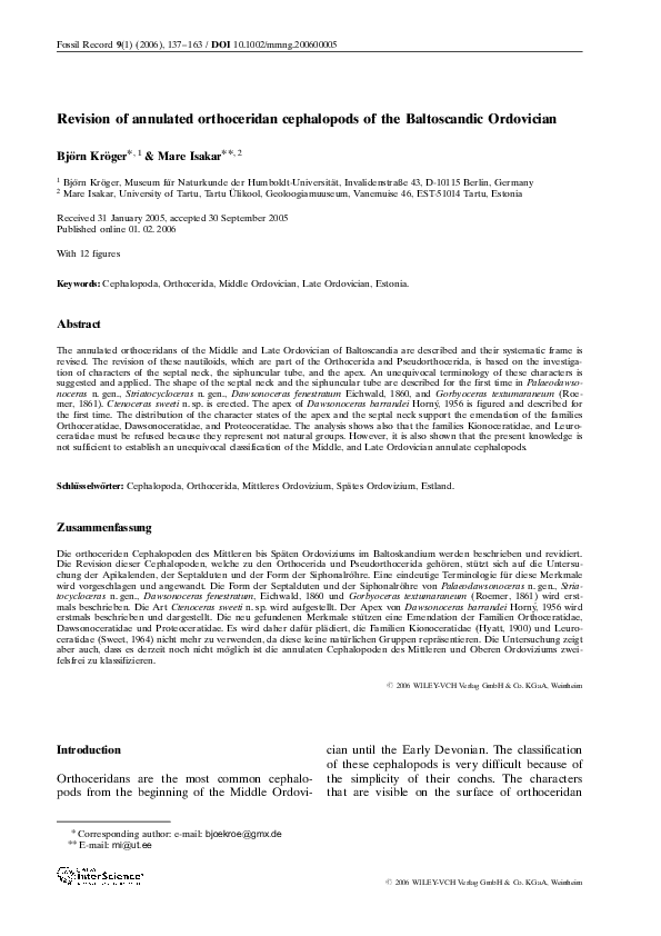 (PDF) Revision of annulated orthoceridan cephalopods of the ...