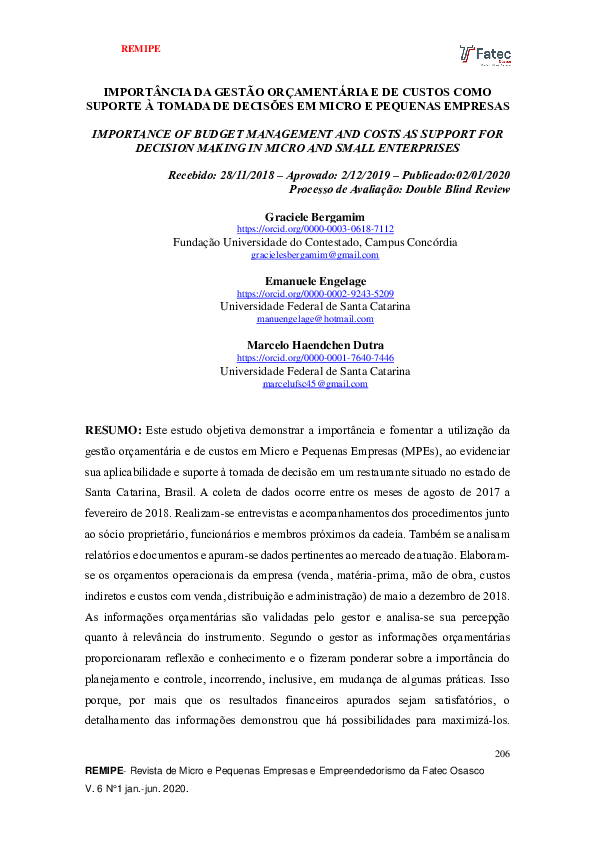 (PDF) Importância da Gestão Orçamentária e de Custos como Suporte à ...